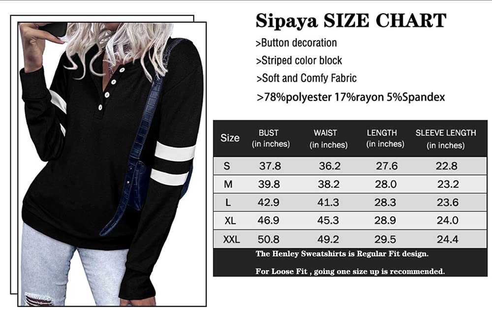 Sipaya Womens Black Sweatshirt, Casual Loose Sweater Button Up Black L