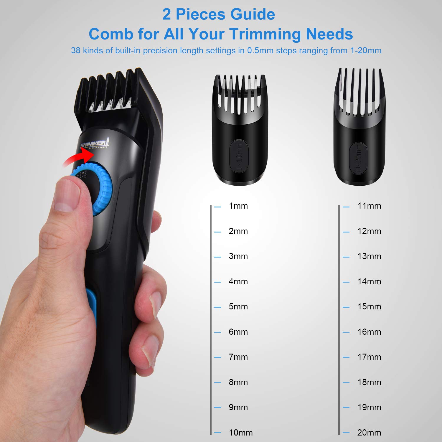 Sminiker Beard Trimmer for Men Cordless Rechargeable Hair Clippers 38 Length Settings Men’s Grooming kit with 2 Guide Combs USB Quick Charge