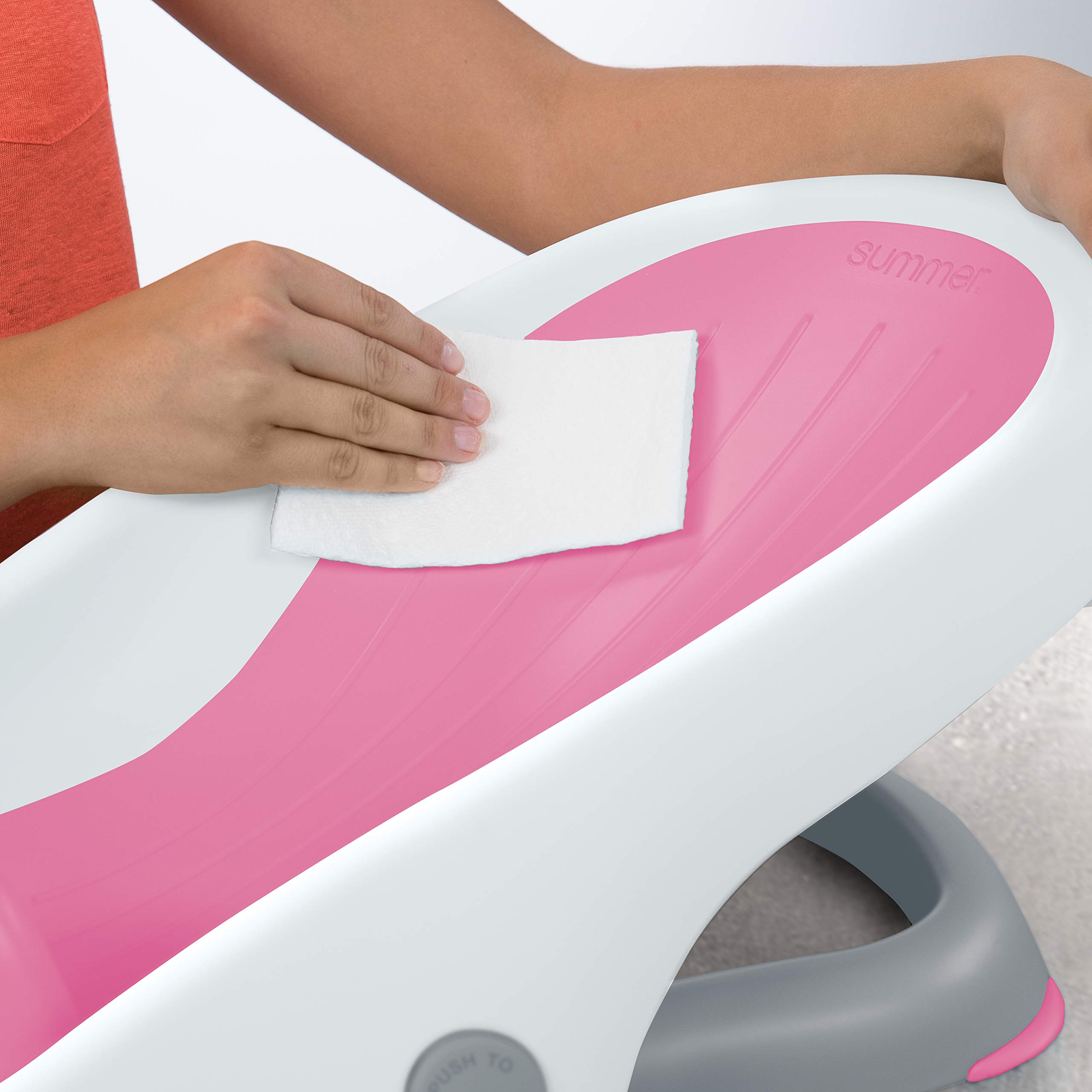 Summer Infant Clean Rinse Baby Bath Seat, Soft Support for Use on the Counter, Sink, or Bathtub, 3 Reclining Positions, Quick-Dry, Use from Birth to Sitting Up - Pink