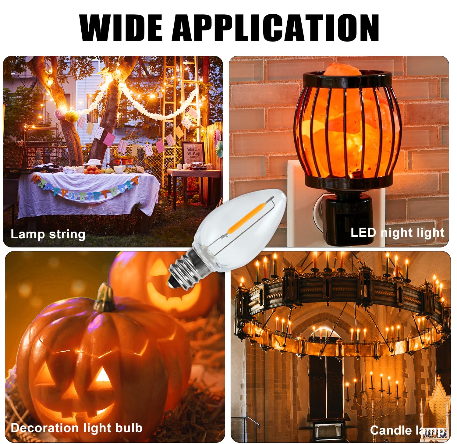 YIMILITE C7 0.6W 2200K Featuring Standard E12 LED Bulb Candelabra Base Replacement Night Light 4 Pack