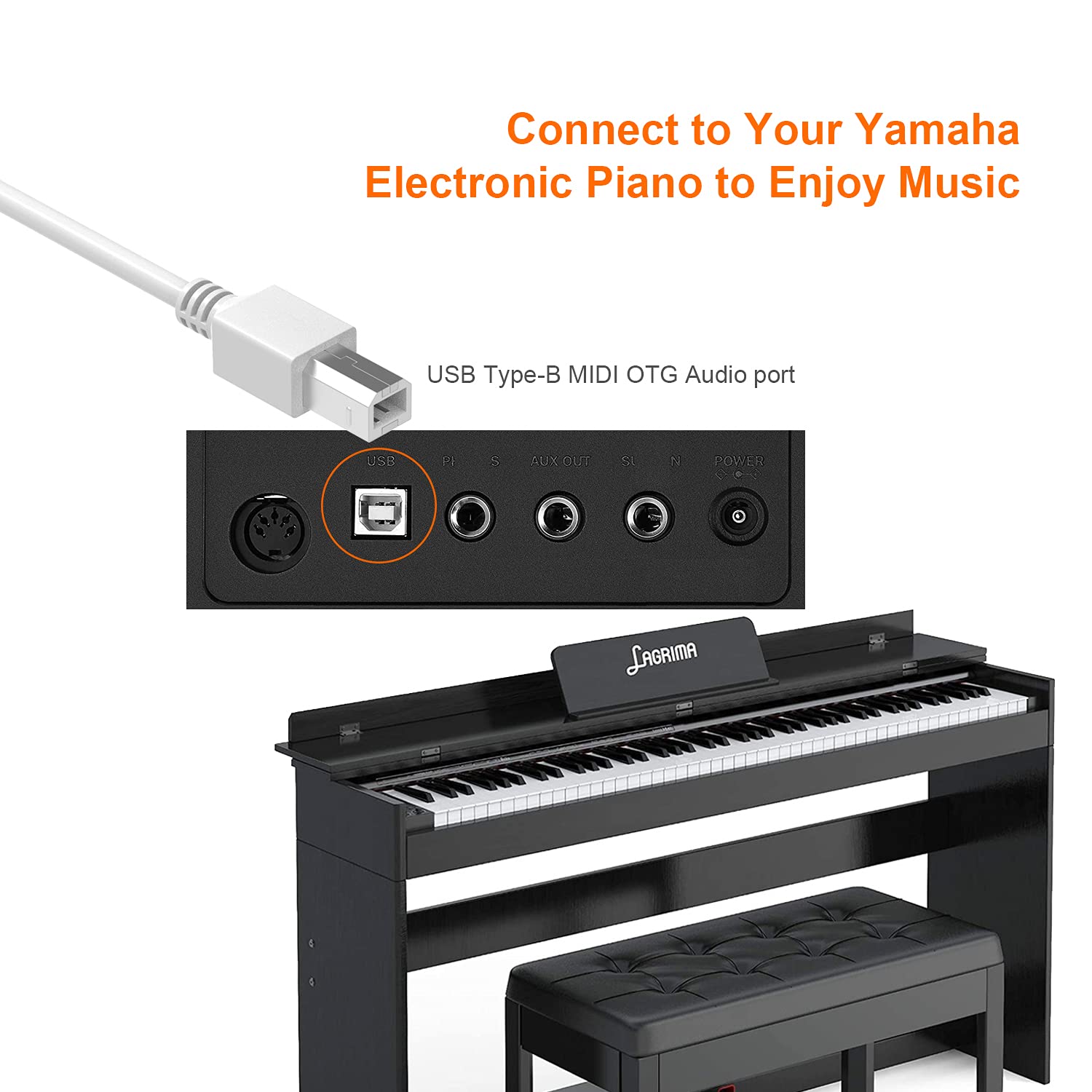 zeilala USB Midi B to i-OS Phone OTG Cable Connector Compatible for Midi Controller,Keyboard,Electronic Music Instrument,Piano,Recording Audio Interface,Organ Drum,USB Microphone.(3.3Ft)