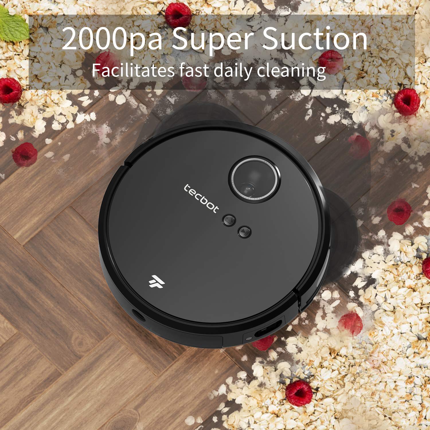 TECBOT Robot Vacuum Cleaner with Intelligent Visual Map and Navigation, 2000Pa WiFi/App/Alexa, Self-Charging, Very Suitable for Pet Hair, Carpets, Hard Floors, 150 Minutes Running Time