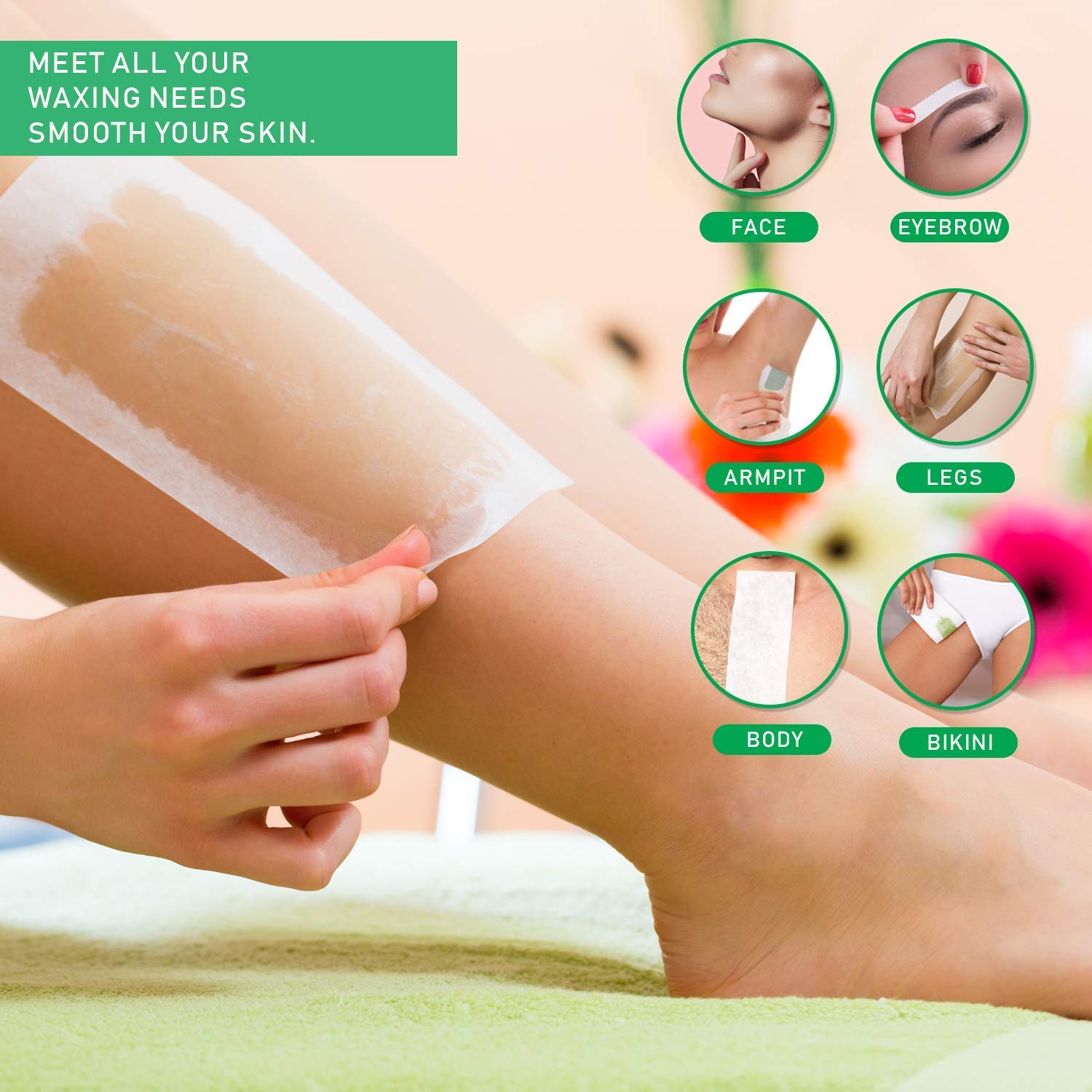 Wax Strips, Hair Removal Wax Kit for Arm, Leg, Brazilian, Bikini Women, 32 Count (Large Size Wax Strips)