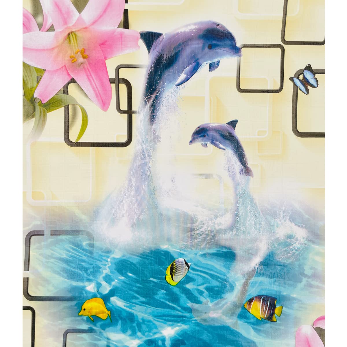 Yifasy Yellow Cabinet Liner Self-Adhesive Shelf Drawer Paper Dolphin Lily Flower Decor Furniture Storage Tower Unit Accent Table 118x17.7 Inch