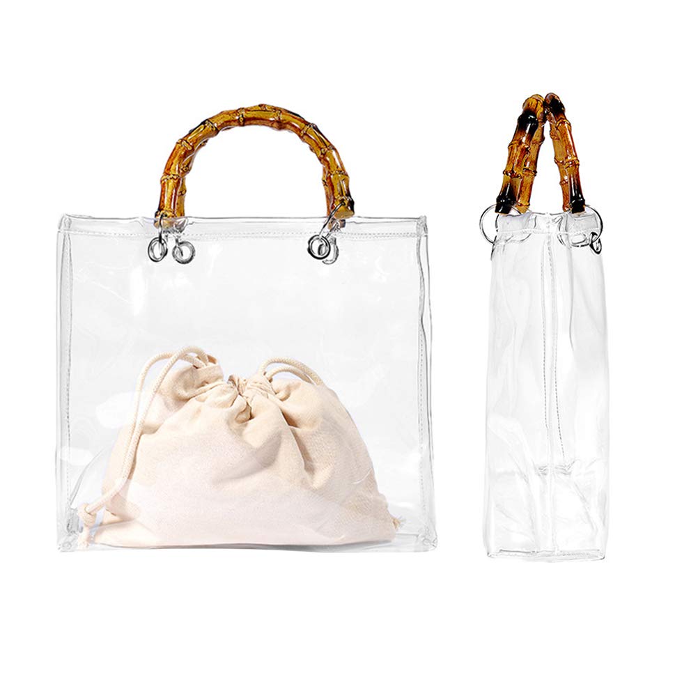 TENDYCOCO Top Handle Satchel Transparent Clutch Clear 2 in 1 Handbag PVC for Women
