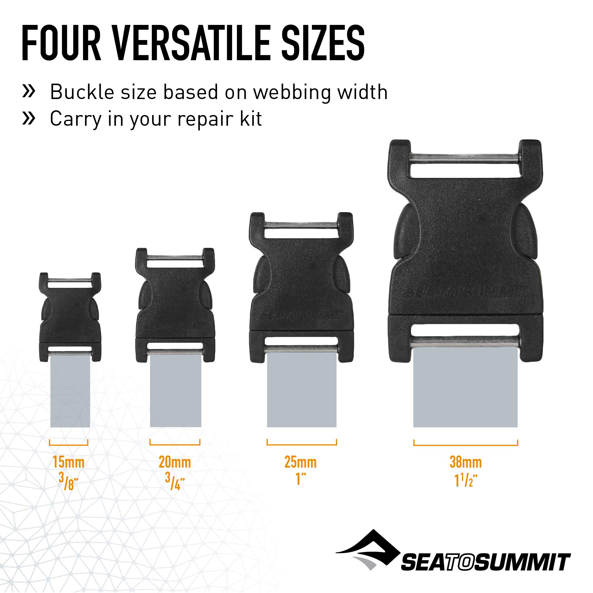 Sea to Summit 2 Pin Field Repair Side Release Buckle-Black, 20 mm