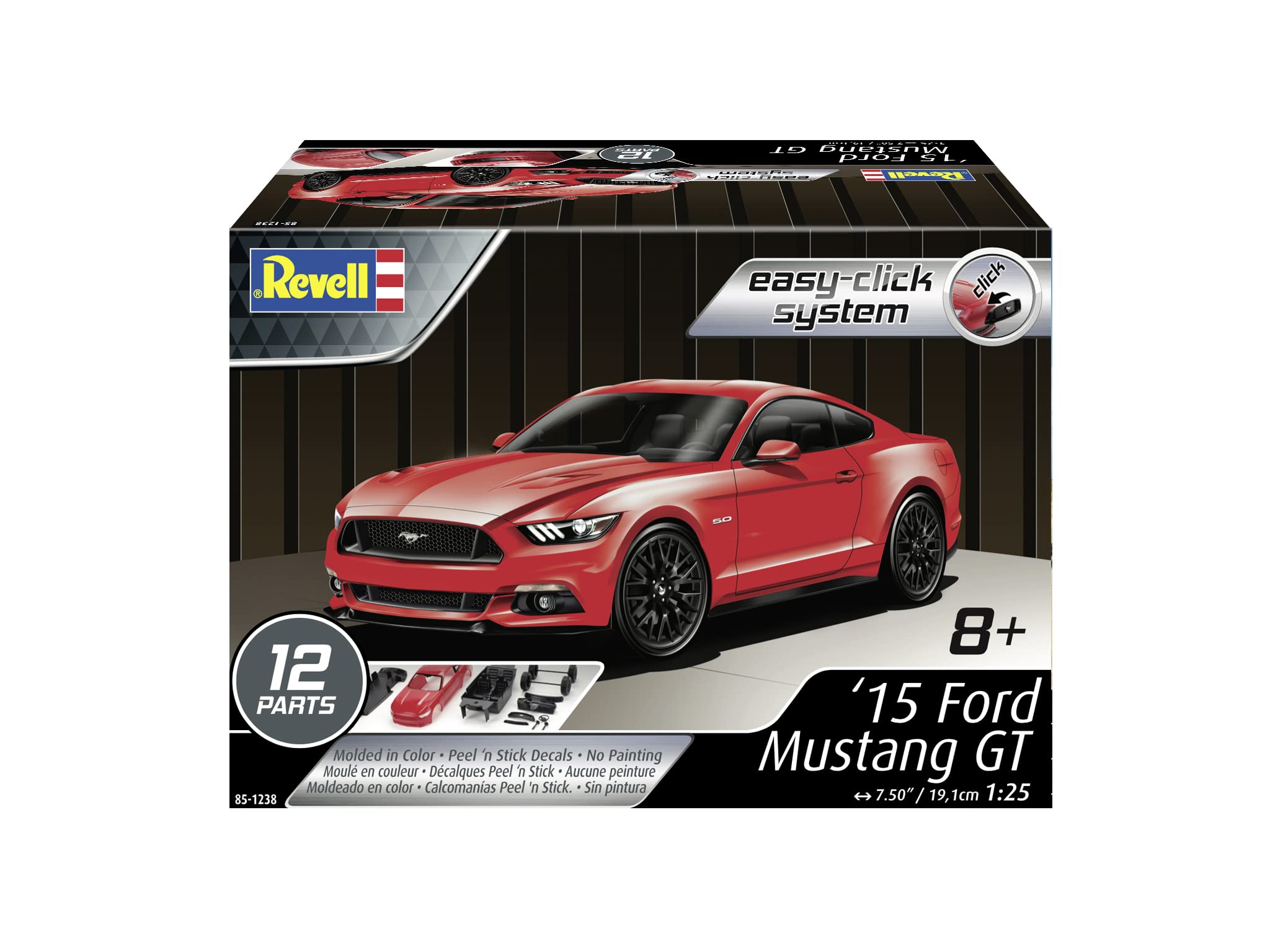 Revell 85-1238 2017 Ford Mustang GT Model Car Kit 1:25 Scale 12-Piece Skill Level 2 Plastic Easy-Click Model Building Kit, Red