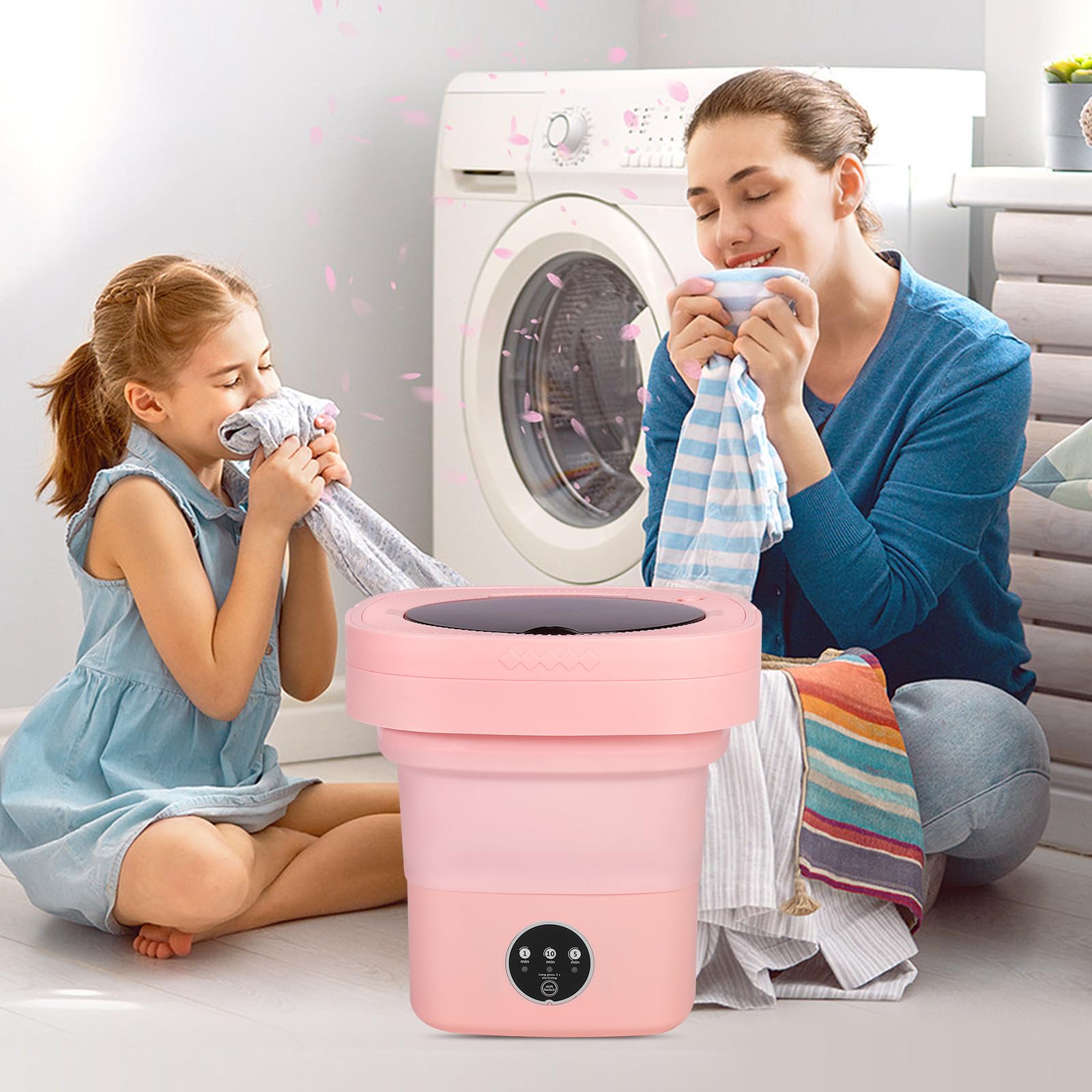 Portable Washing Machine, Mini Washer 6.5L Foldable Deep Cleaning for Underwear, Baby Clothes, or Small Items, Foldable Washing Machine for Apartments, Camping, Travel (Pink)