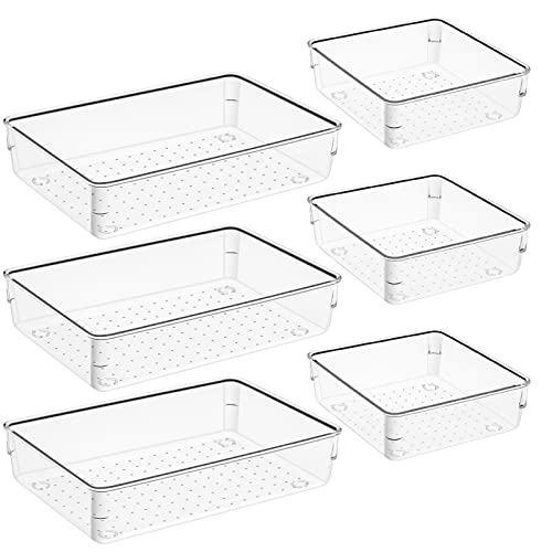 wudianbanCC 6 PCS Drawer Organizer Bins 2 Sizes Transparent Storage Tray, Desktop Organizer, Multifunctional Kitchen Drawer Organizer Tray,For BathroomDressing TableGadgetsOffice Drawer Organizer