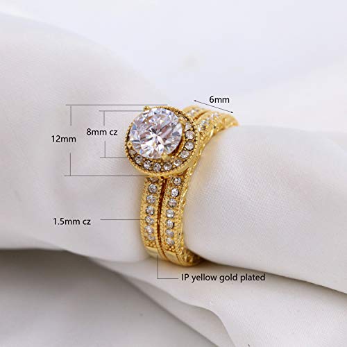 Ringcrown White Gold Plated Womens Wedding Ring Sets Bridal Sets Blue Cz Engagement Ring
