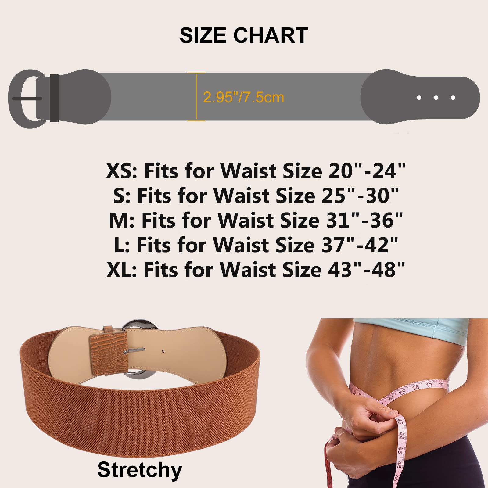 WHIPPY 3 Pack Women Wide Elastic Waist Belt Vintage Stretchy Belt Waistband for Ladies Dresses, Black/Brown/Beige, M