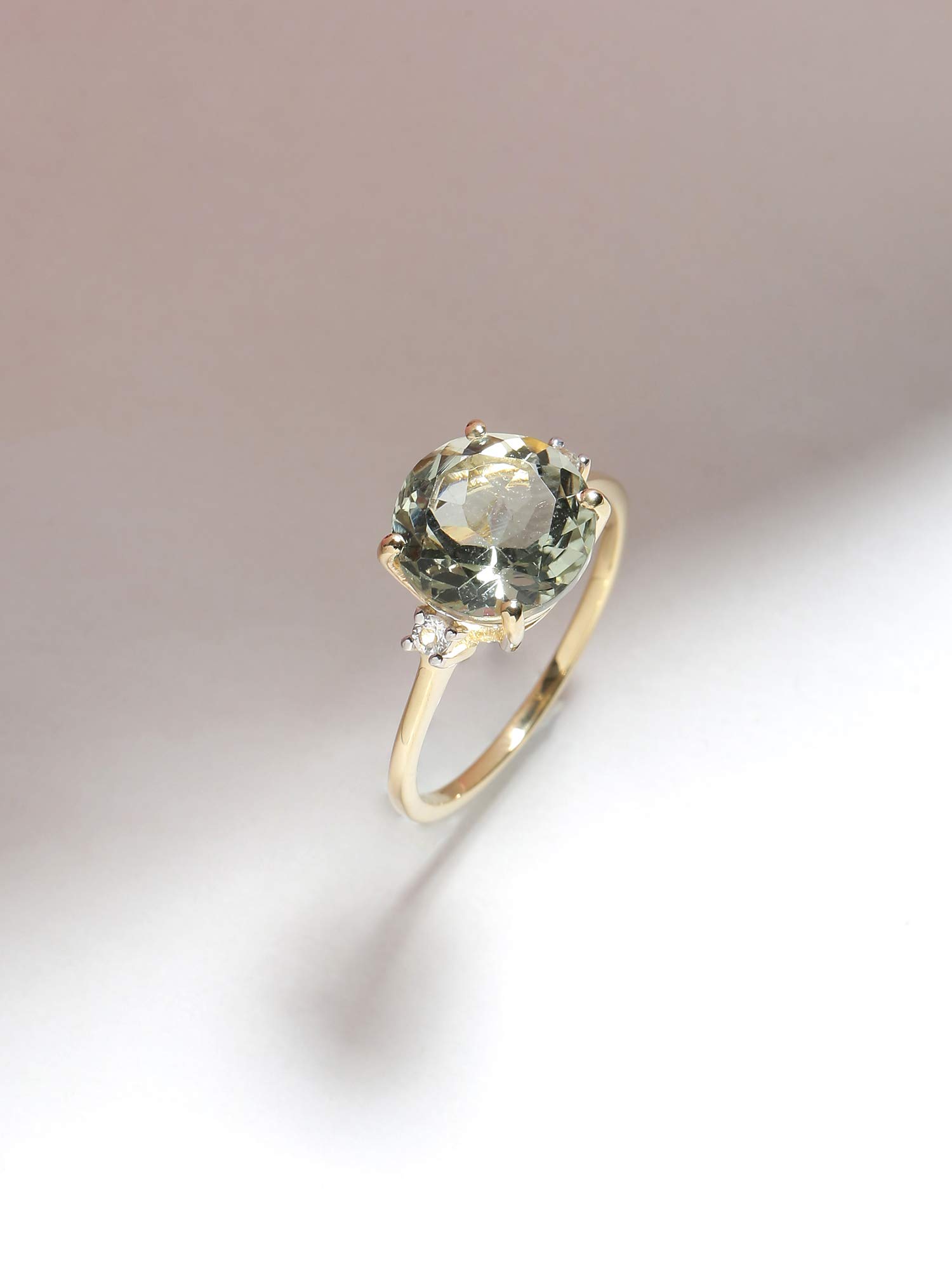 YoTreasure 3.10 Ct Green Amethyst Solid 14k Yellow Gold Ring Jewelry
