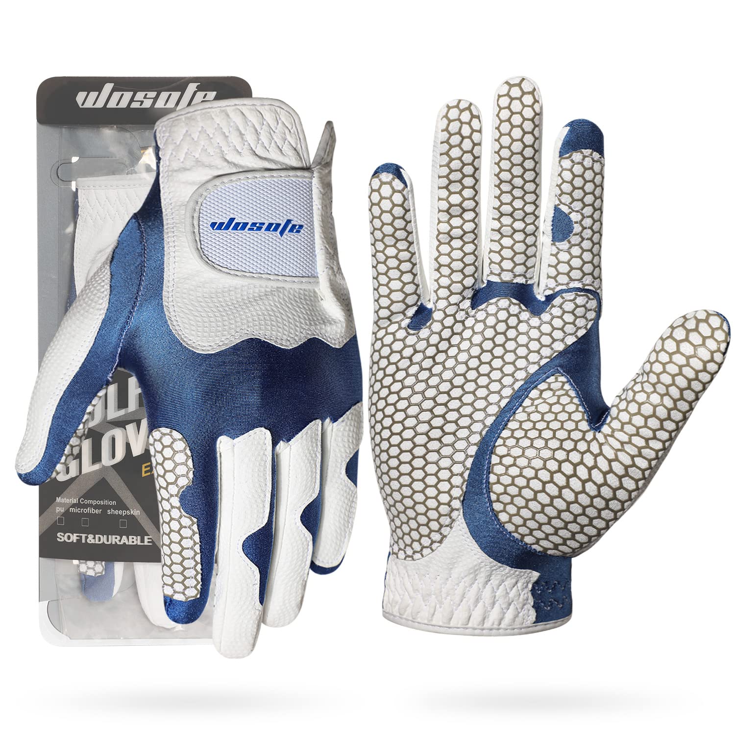wosofe Golf Gloves Men Left Handed Golfer Single Synthetic PU Non-Slip Comfortable Close Fit(Medium/Large)