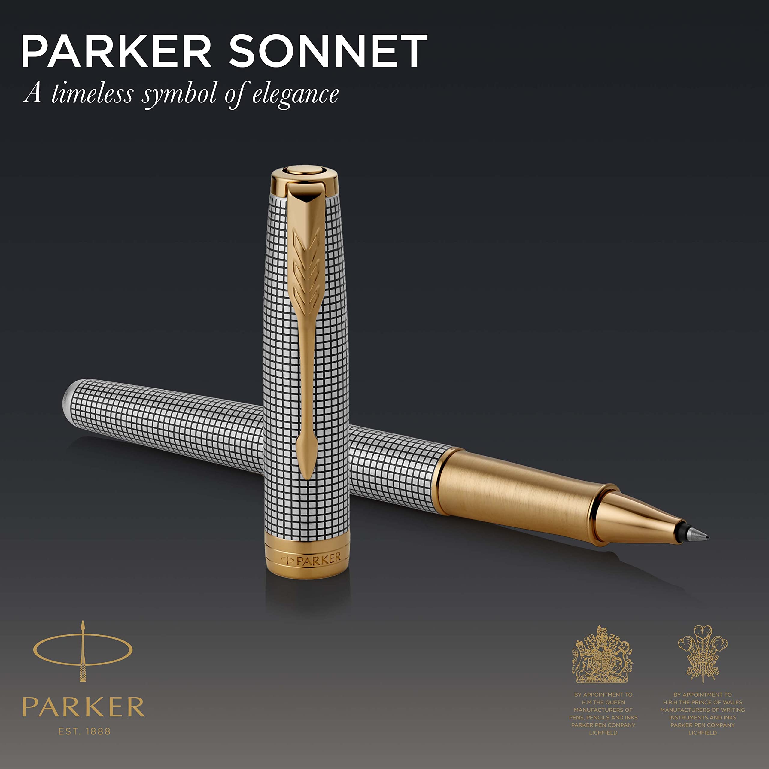 PARKER Sonnet Rollerball Pen, Chiselled Silver with Gold Trim, Fine Point Black Ink (1931491)