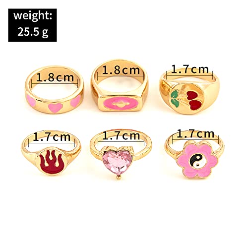 YOOESTORES82 Cute Gold Knuckle Ring Set Heart Yin Yang Stackable Rings Rhinestone Flower Multiple Flame Midi Finger Ring Sets for Women Girls (A)
