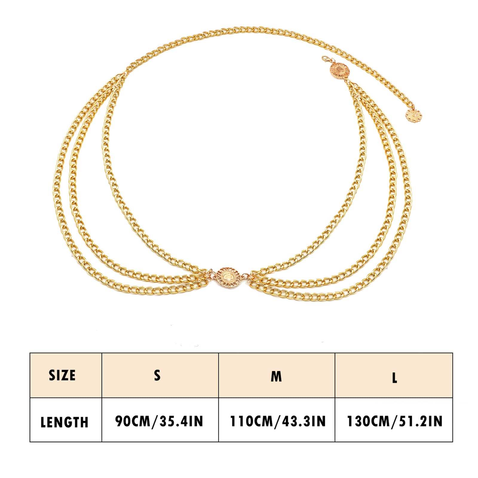 Wovanoo Multilayer Chain Belts for Women Layered Metal Waist Belt Boho Belly Chain Gold Sunflower 110cm