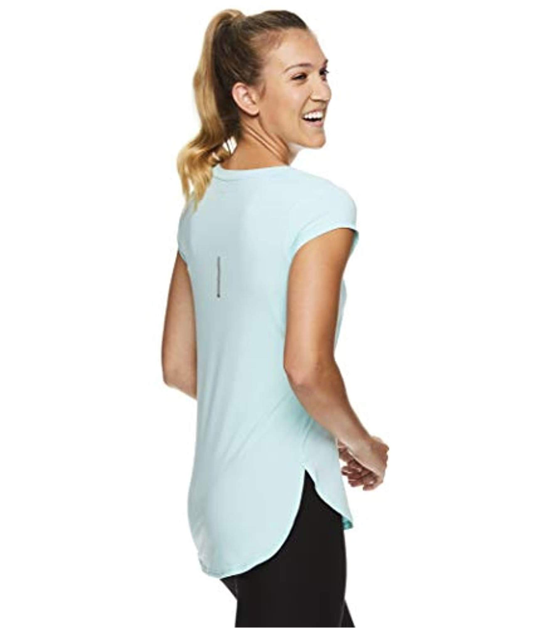 Reebok Womens Solid Hi Low Hemline Basic T-Shirt, Blue, Small