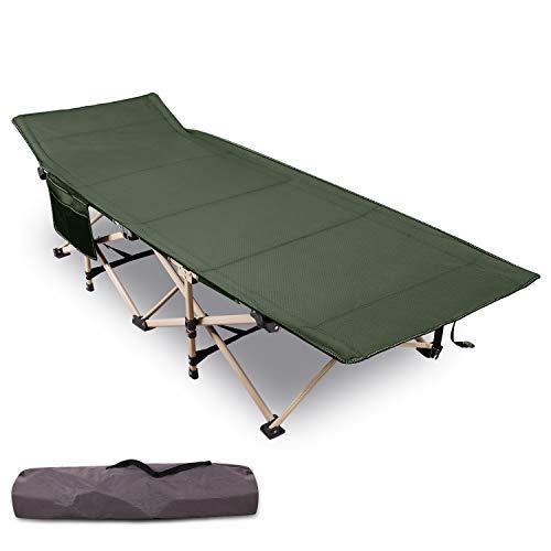 Varbucamp Folding Camping Cots for Adults 500lbs, Sturdy Heavy Duty Wide Sleeping Cot for Camping Beach BBQ Office, Portable with Carry Bag, Green