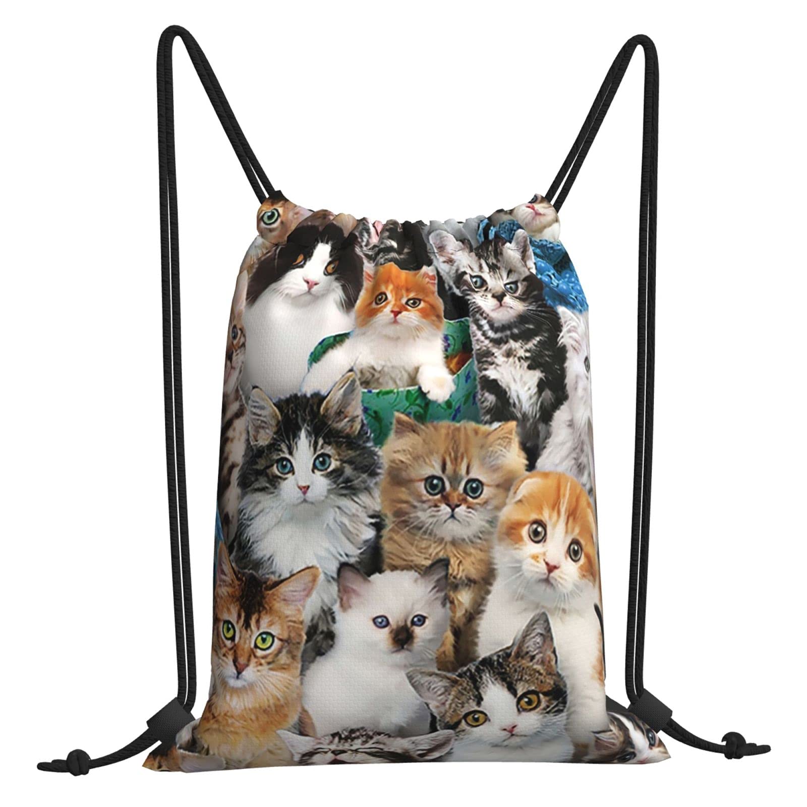 TumzfhQ cute Cats Drawstring Backpack Funny Sport Gym Bag Water Resistant Draw String Sackpack for Men Women Yoga Travel Beach Cinch Sack