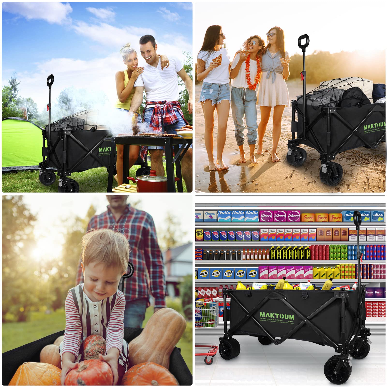 Pioneeryao Collapsible Wagon Cart Heavy Duty Outdoor Folding Utility Wagon Beach Wagon with Big Wheels for Camping Beach Garden