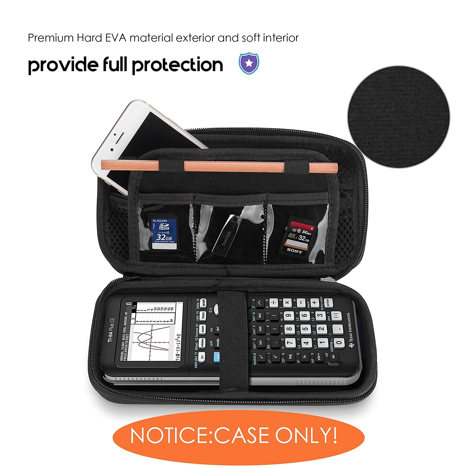 ProCase Hard EVA Case for Texas Instruments Ti-84 Plus CE Bundle with Portfolio Business Padfolio Folder with Zipper