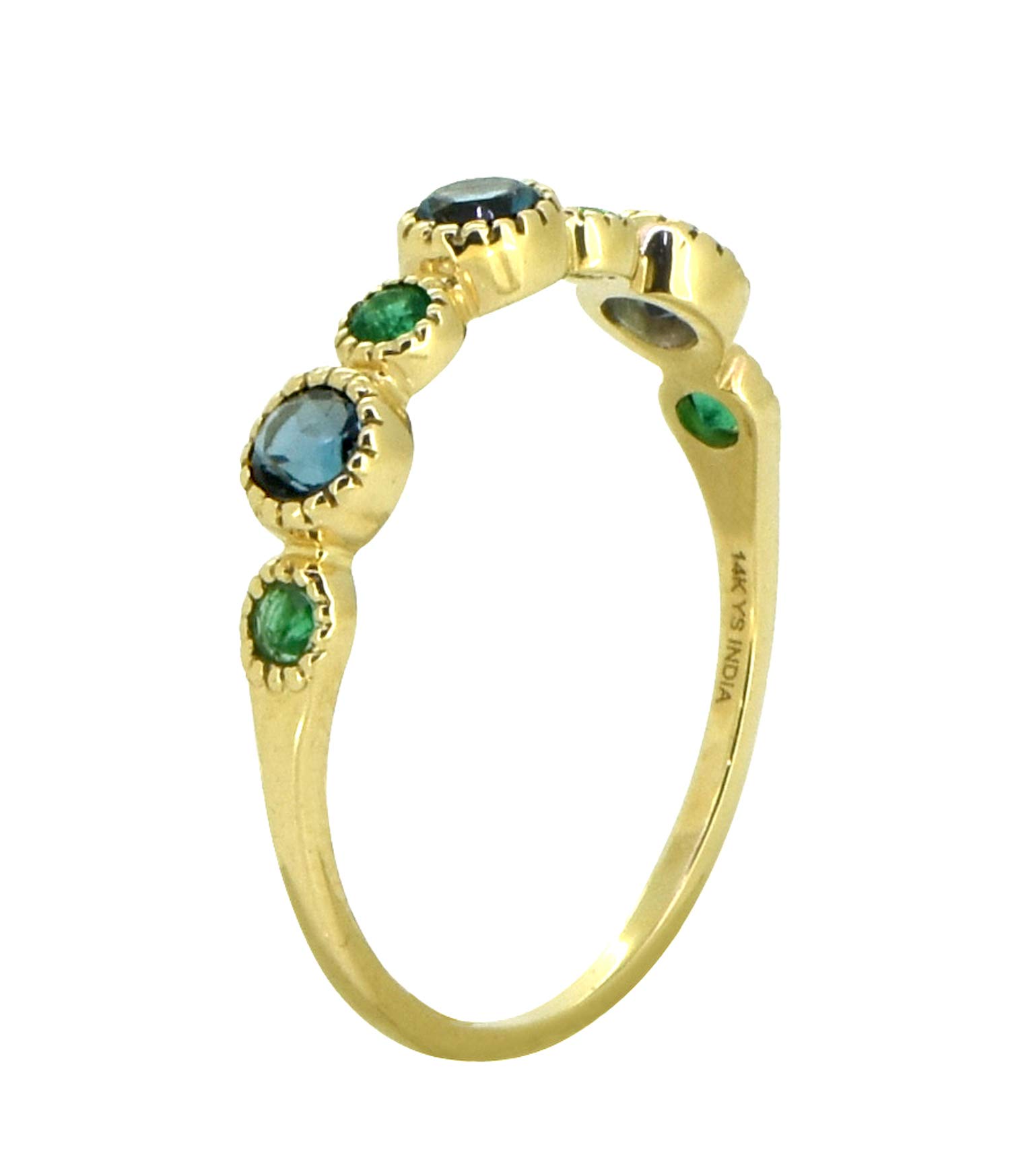YoTreasure London Blue Topaz Emerald 14K Yellow Gold Eternity Band Ring Jewelry