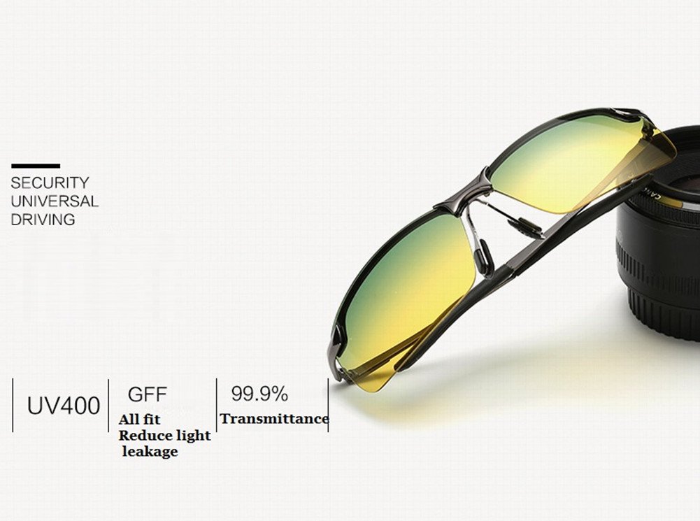 Runspeed Men's HD Day Night View Driving Glasses Polarized UV400 Anti-Glare Rain Day Night Vision Cycling Nighttime/Day Safty Sunglasses (Black)