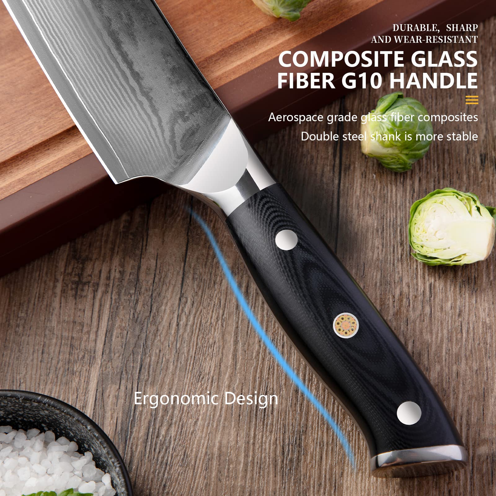 Prochion 8 Inch Damascus Chef Knife for Kitchen, Razor Sharp 67 layers High Carbon Damascus Steel Chef Knife, Premium Kitchen Knives with Black Ergonomic G10 Handle and Triple Rivet, Gift Box
