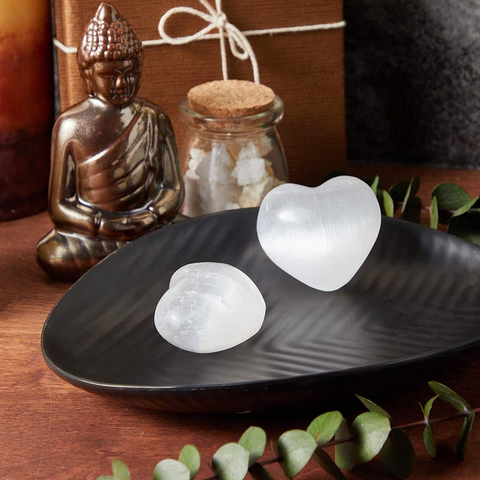 WellBrite Healing Crystals, Selenite Hearts (2 x 2.75 Inches, 2 Pack)