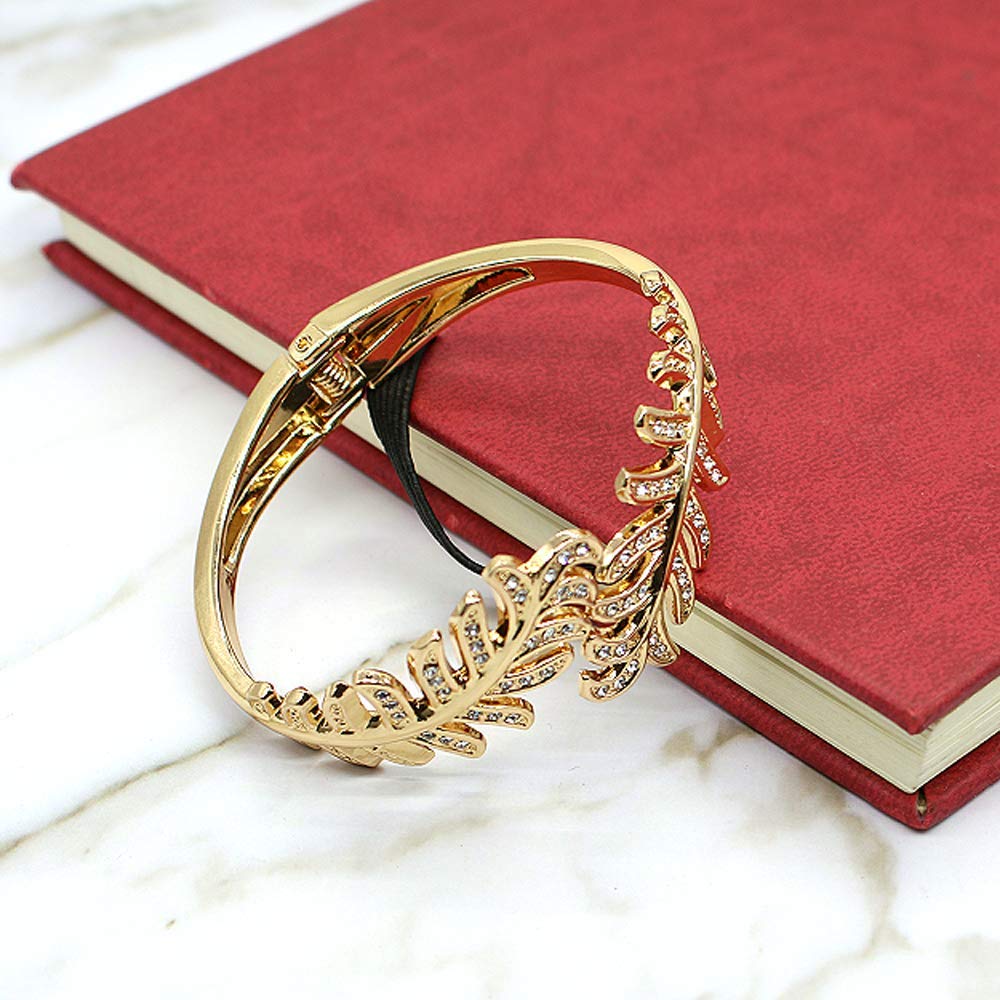 Sparkly Rhinestone Leaf Hinge Bangle Bridal Wedding Statement Bracelet Crystal Adjustable Cuff Bracelets Gold Platinum Tone Women Lover Gifts