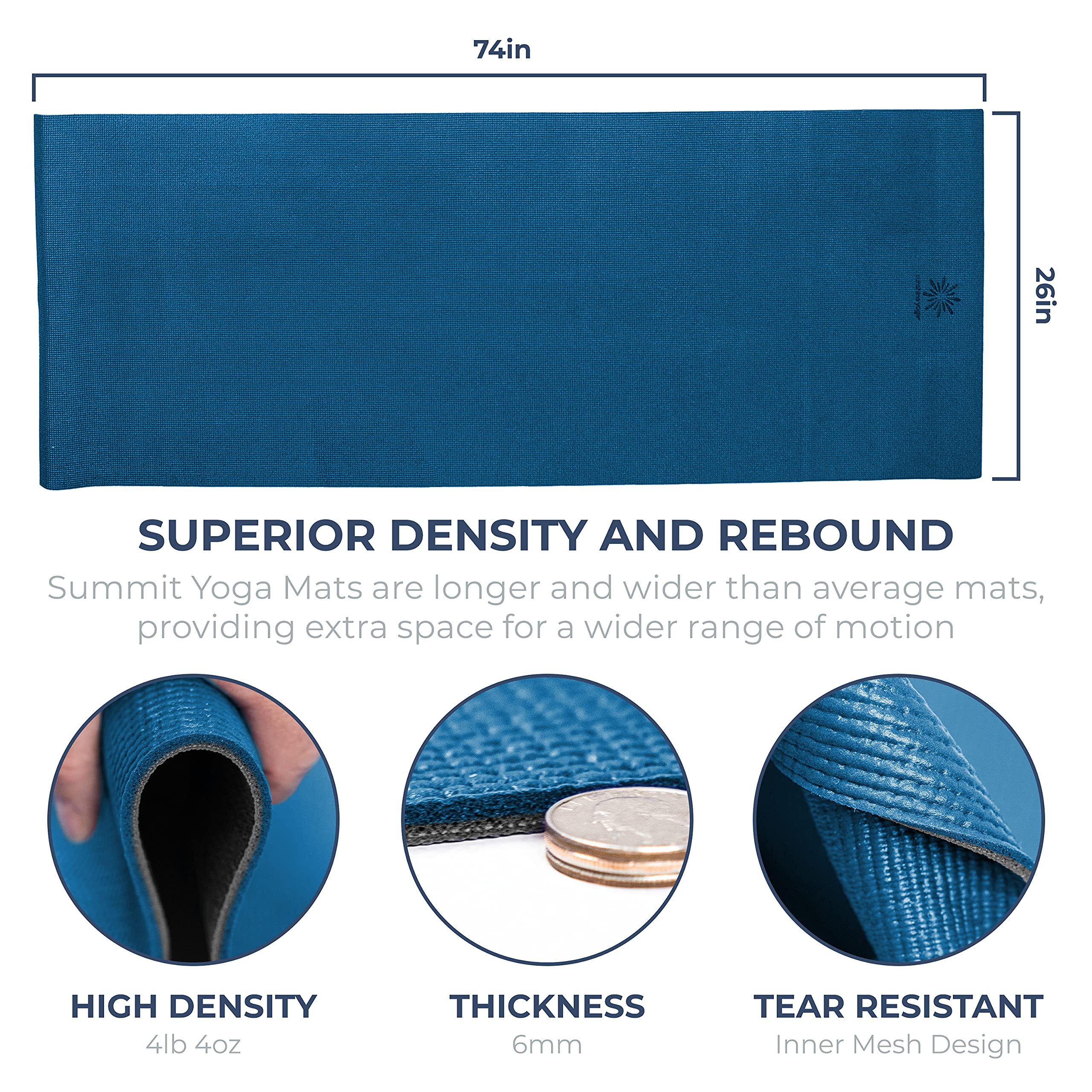 Sunshine Yoga Summit Yoga Mats, 74 by 26 Inches, 6mm Thick, Flake-Resistant, Non-Slip Bulk Fitness Mats for Workout, Extra Long and Wide Mats for Schools and Studios, 6 Pack, Oceanside