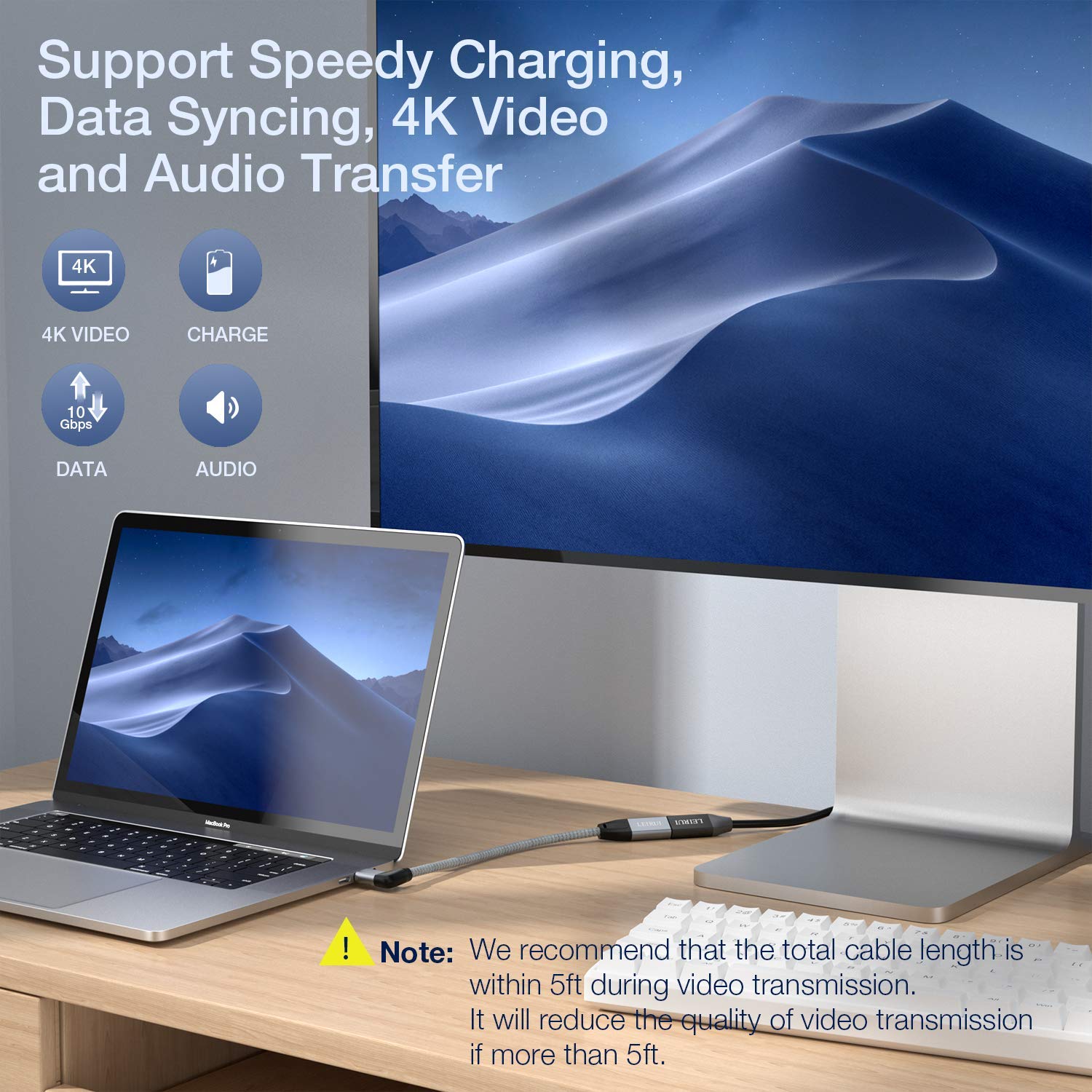 USB C Extension Cable Right Angle 1.65 Feet, 90 Degree USB 3 10Gbps Data Type C Extension Video Cable Fast Charging Cable Compatible for iPhone 15/15 Pro, Thunderbolt 3 MacBook Pro, Samsung S10 S9