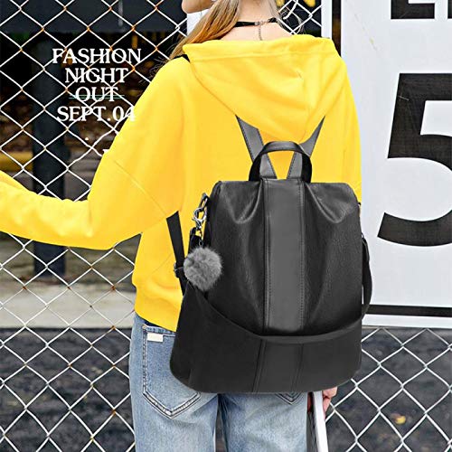 YOUNNE Women Backpack Purses PU Leather Anti-theft Rucksack Waterproof Daypack Casual Shoulder Satchel Bag (Black)