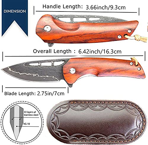Sitivien ST217 Damascus Steel Folding Knife, Dalbergia Handle and VG10 Core Blade EDC Tool Knife for Outdoor, Camping, Hiking, Hunting
