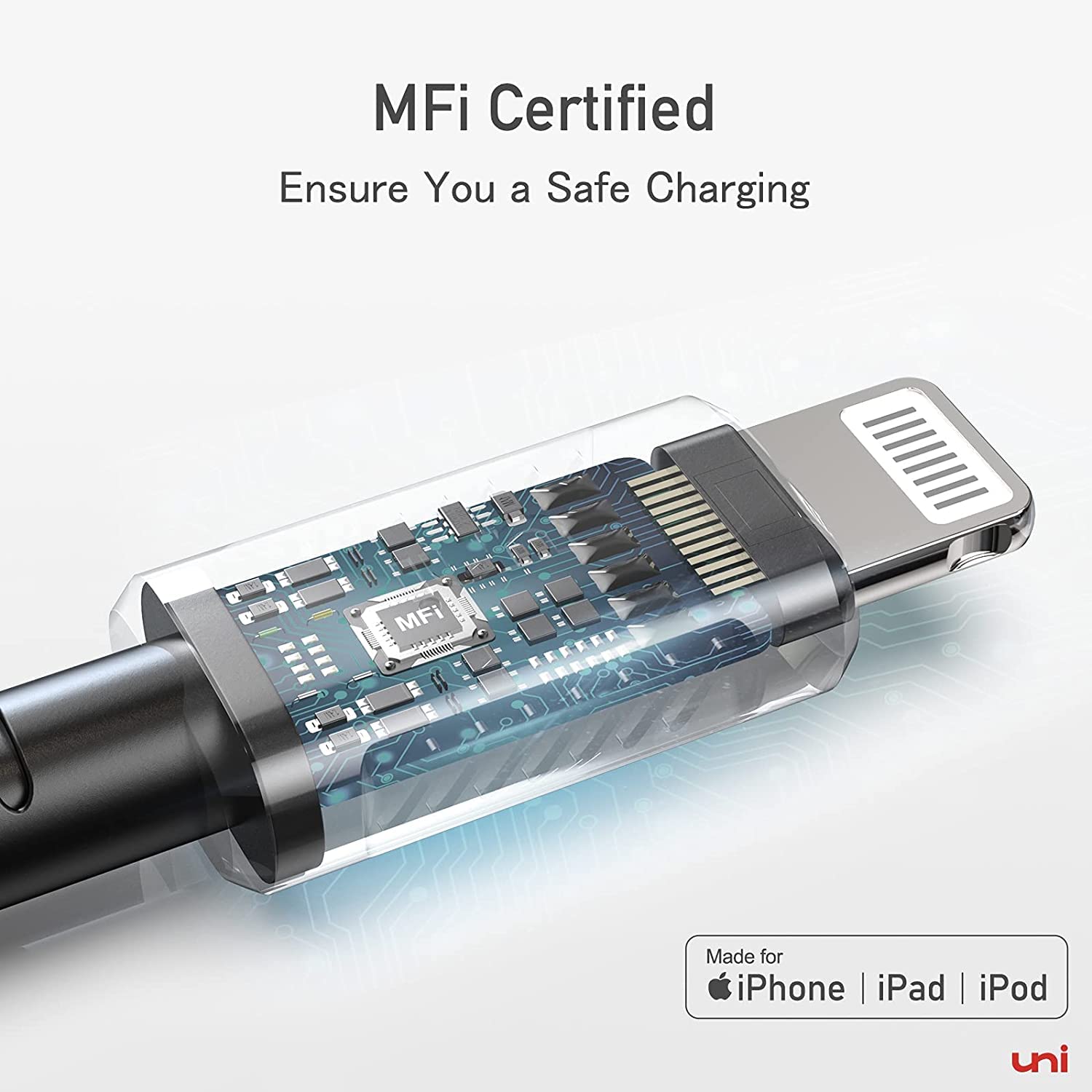USB C to Lightning Cable 6ft [MFi Certified], uni Durable iPhone Fast Charging Cable, Charger Cable Power Delivery for iPhone 13 Pro Max/13 Pro/12/12 mini/11/X/XS/XR/8 Plus, iPad Pro, AirPods Pro
