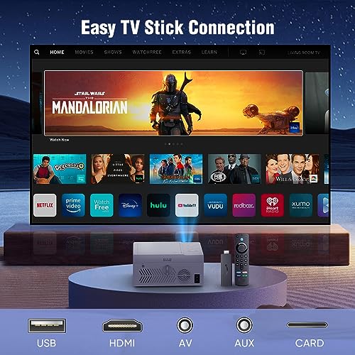 TMY Bluetooth Projector with DVD Player Built in, 1080P Outdoor Projector, Mini Portable DVD Projector Compatible with Smartphone/PC/TV Stick/HDMI/AV/USB/TF, indoor & outdoor use