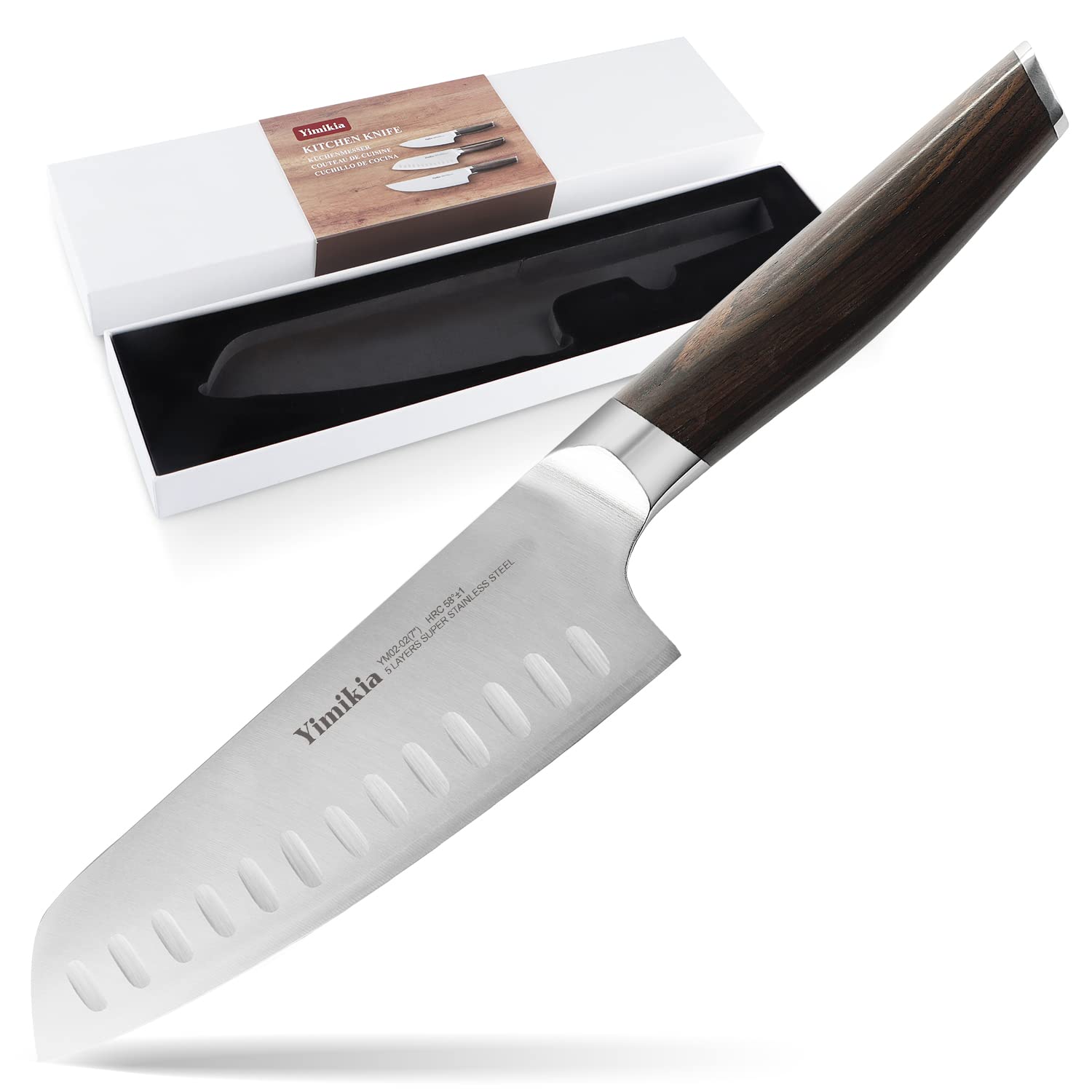 Yimikia Chef Knife, 8 Inch Chef's Knives Professional Cleaver, 5 Layer Super Steel Sharp Kitchen Knife for Cutting Vegetable Meat Fish, with Elegant Ebony Wood Handle