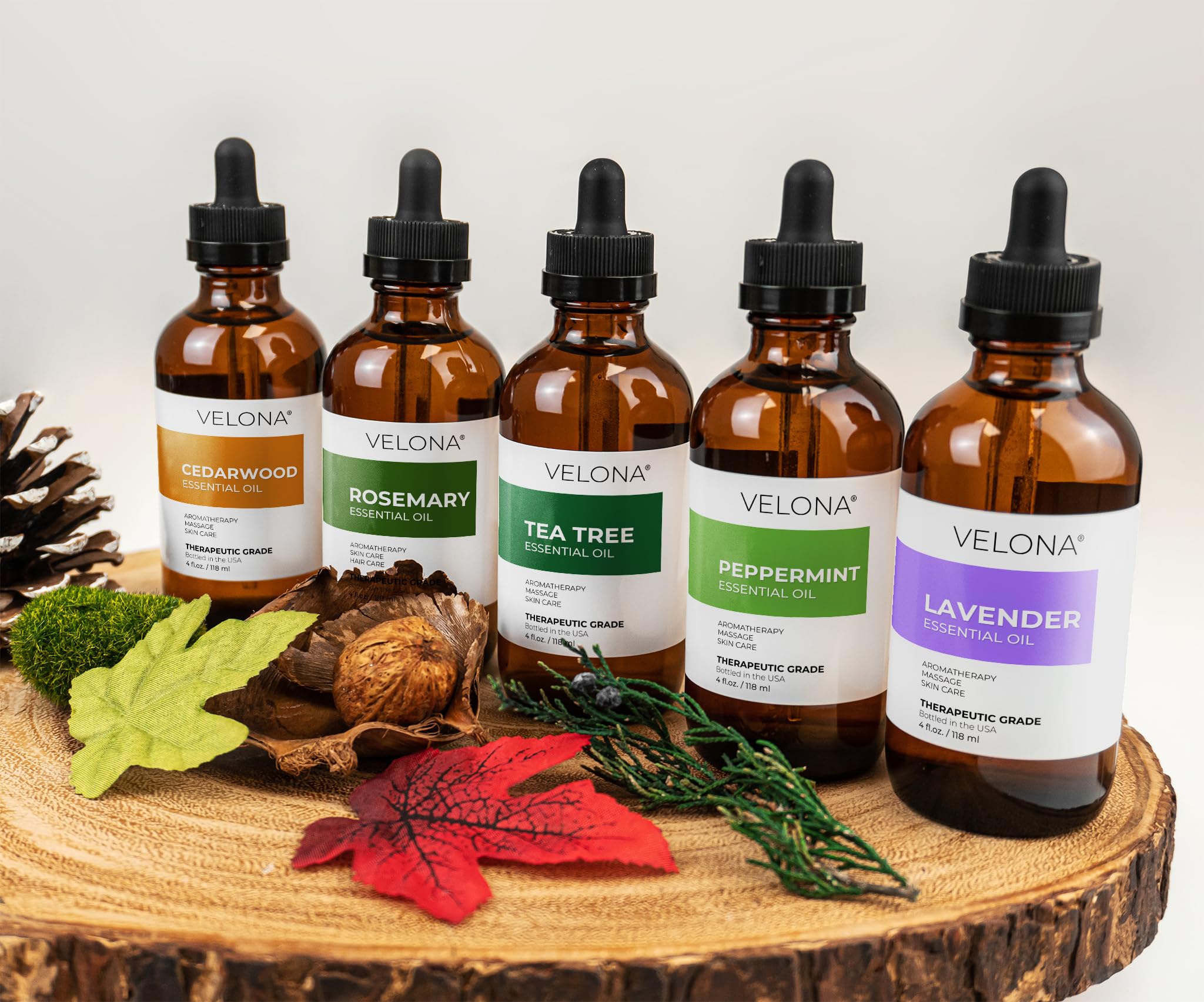 Peppermint Essential Oil by Velona - 4 oz | Therapeutic Grade 100% Pure and Natural | for Aromatherapy Diffuser, Massage, Skincare, Haircare, Soapmaking | Undiluted and Multipurpose in Glass Bottle