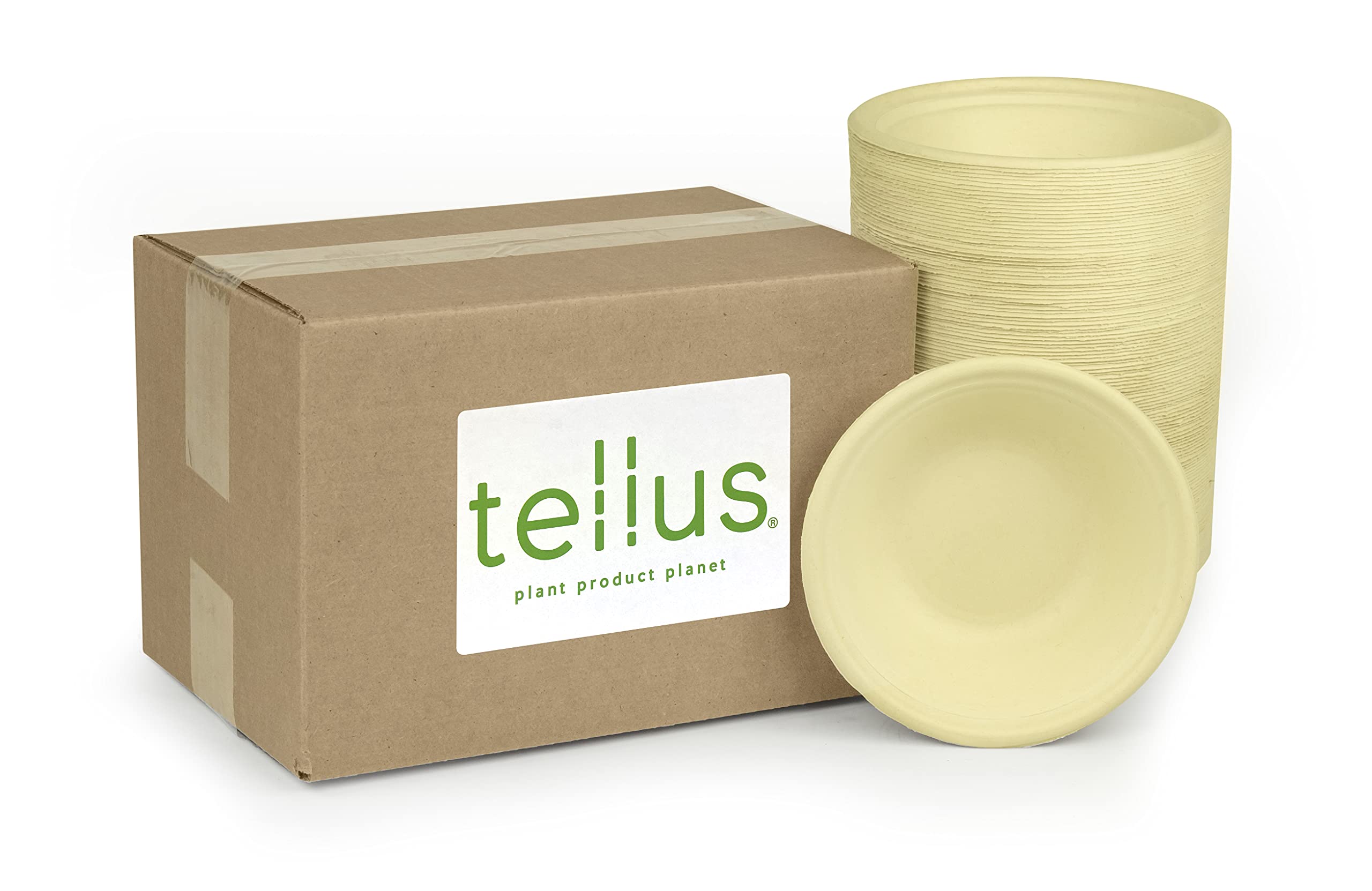 Tellus Products, Eco-Friendly (125-Count) 12 Oz Disposable Bowls - Compostable, Durable Tableware - Grown & Made in the USA - No PFAS Added (Natural Color)