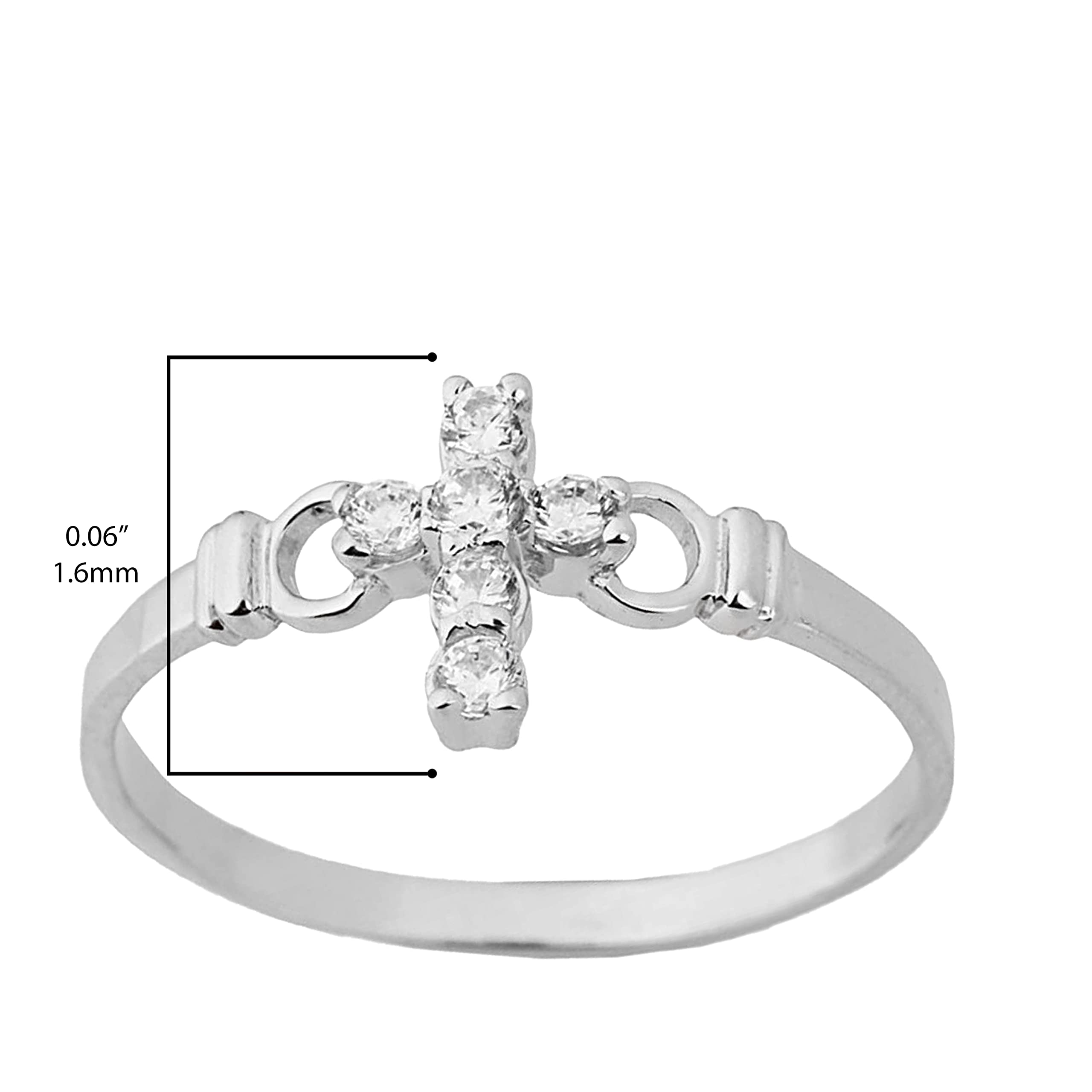 Religious Jewelry Elegant 10k White Gold CZ Christian Cross Ring (Size 5.5)