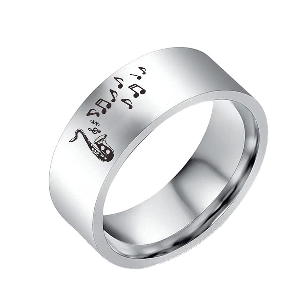 ZKXXJ Personalized Saxophone Ring for him her,Stainless Steel Name Date Latitude Custom Finger Band Musical Rings Music Notes Enthusiast Gift for Men Women with free Engraving