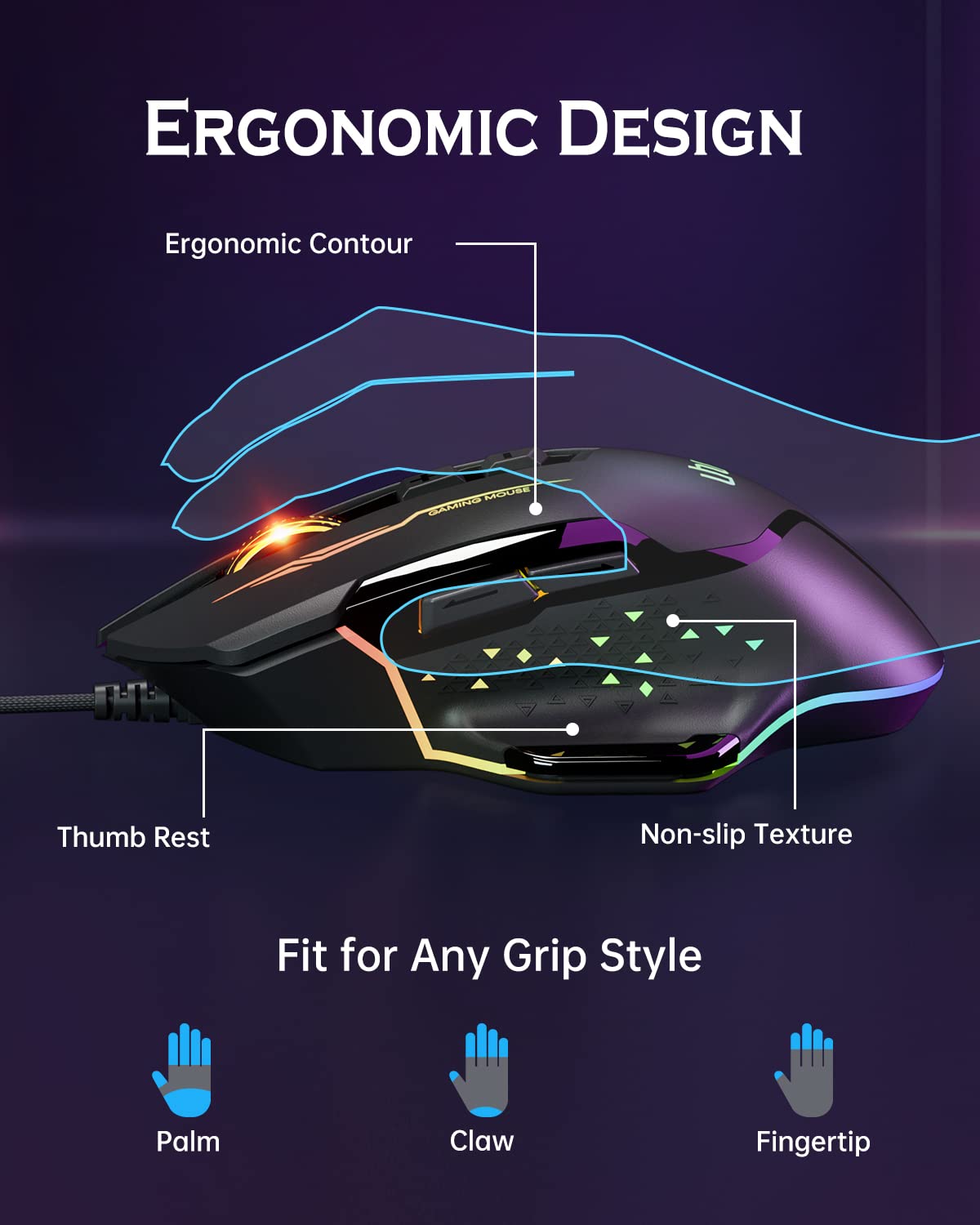 UHURU Wired Gaming Mouse, WM-07L RGB Computer Wired Mouse with 7 Programmable Buttons 14 Backlights Modes up to 12800 DPI for Windows PC Laptop Gamers