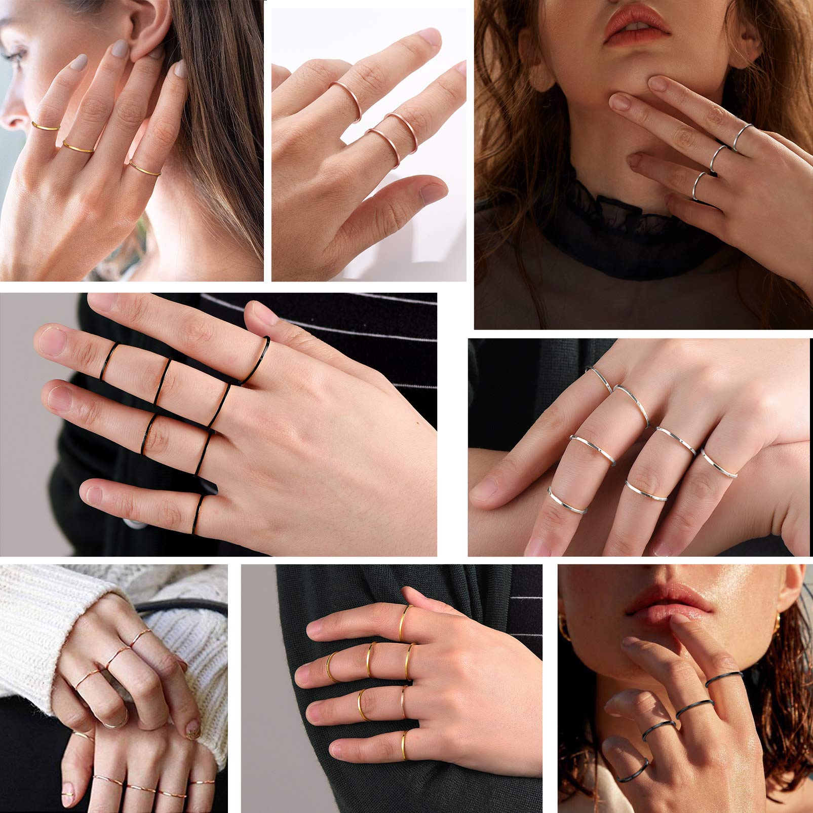 Size 10 Rings Pack Stack Rings Set Women Thumb Knuckle Midi Ring Bands Sets