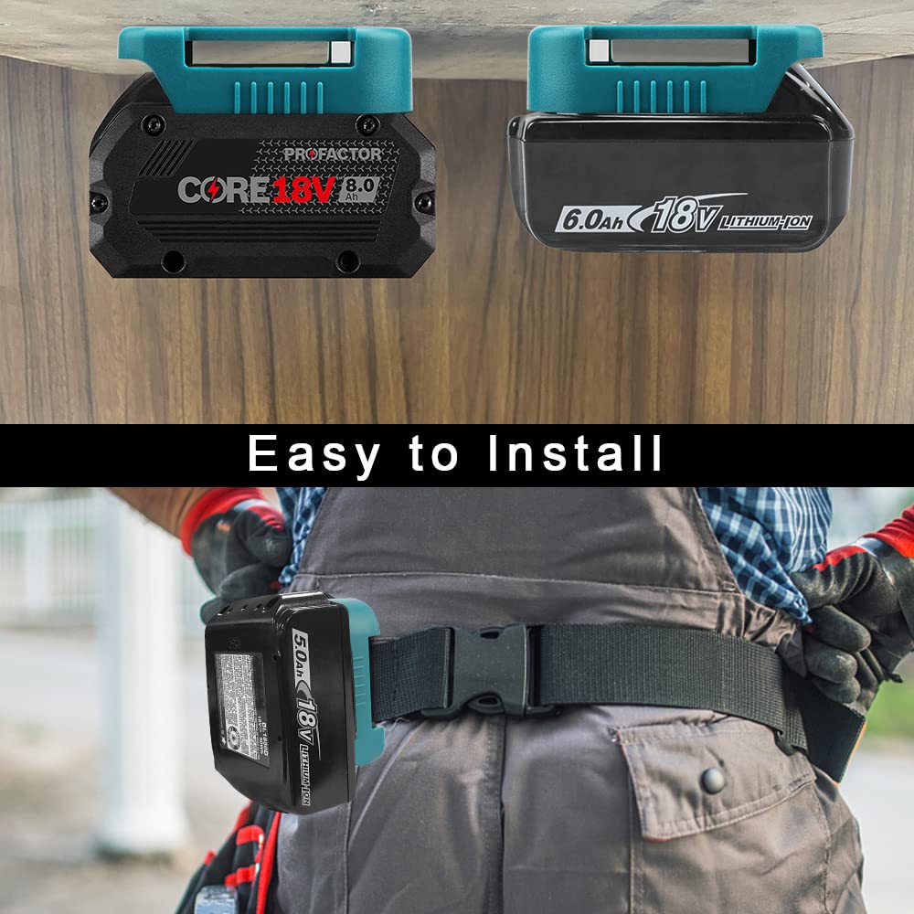 ZLWAWAOL 2 Pack Battery Holder Wall Mount Battery Storage Rack Compatible with Makita/Bosch 18V Lithium Ion Tool Battery BL1860 BL1850 BAT609,（2-Pack Case Blue）