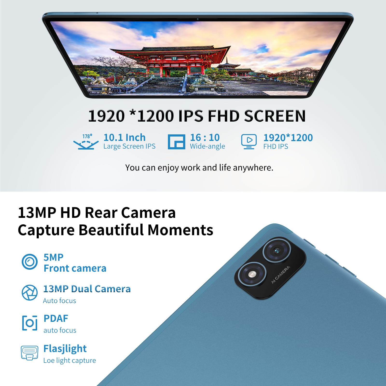 TECLAST Tablet 10 inch Android 12 Tablet, M40PLUS 16GB RAM+128GB ROM, Dual 13MP+5MP Camera, WiFi, Bluetooth, GPS, 1TB Expand Support, IPS Full HD Display