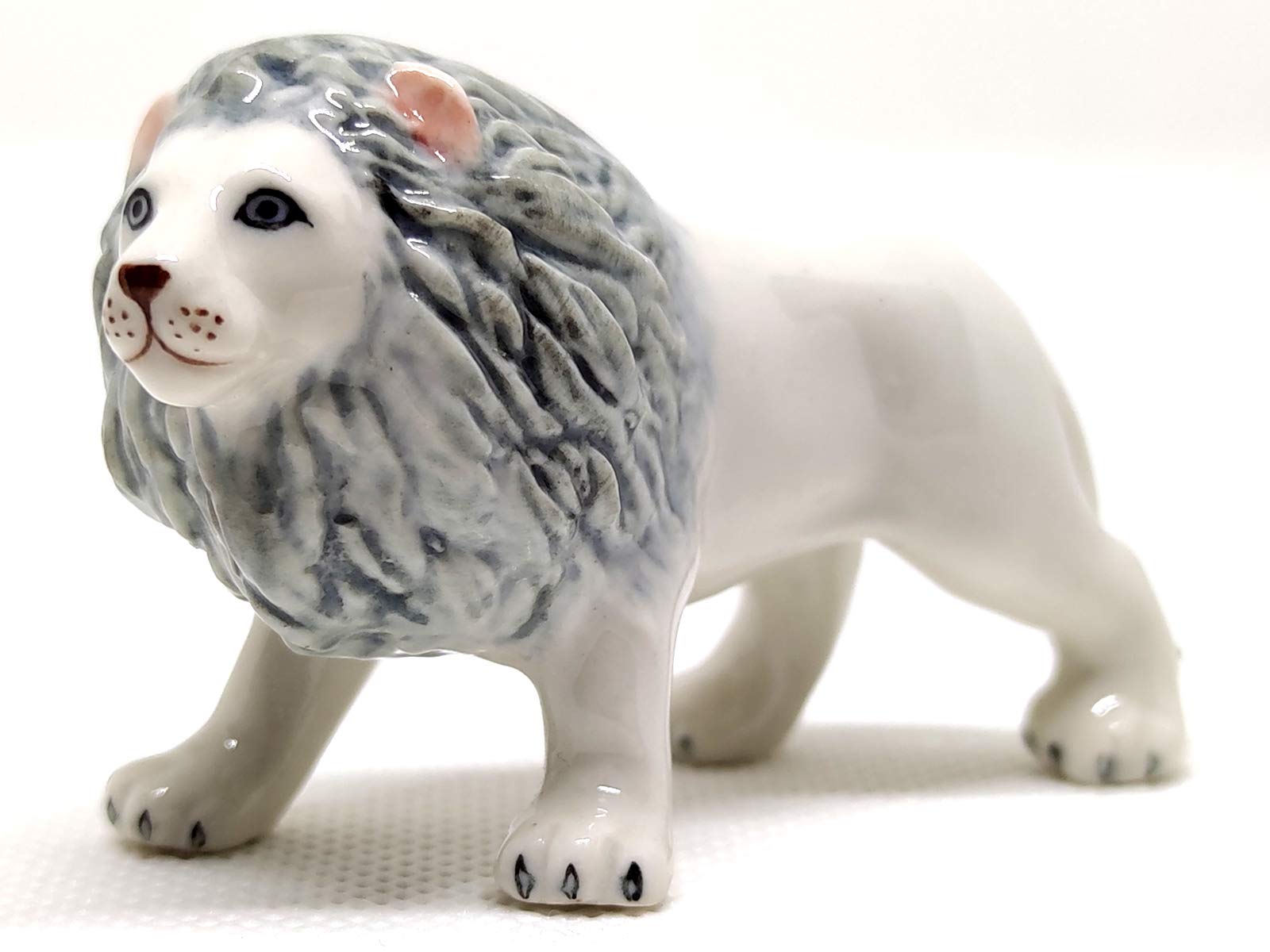 SSJSHOP Lion Dollhouse Miniature Figurines Hand Painted Ceramic Animals Collectible Gift Home Garden Decor, White Stand