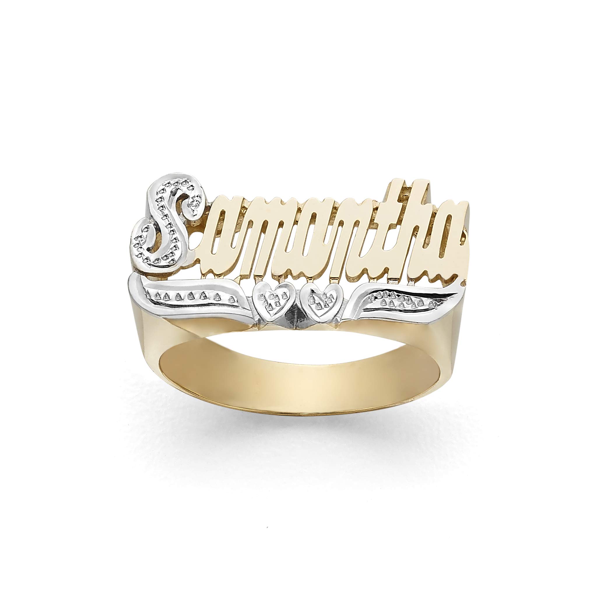 Silver N Style Lee113dZ Personalized Gold 10mm Size Pave cut on First Letter and Double Heart Tail Name Ring (white gold 14k, 6)