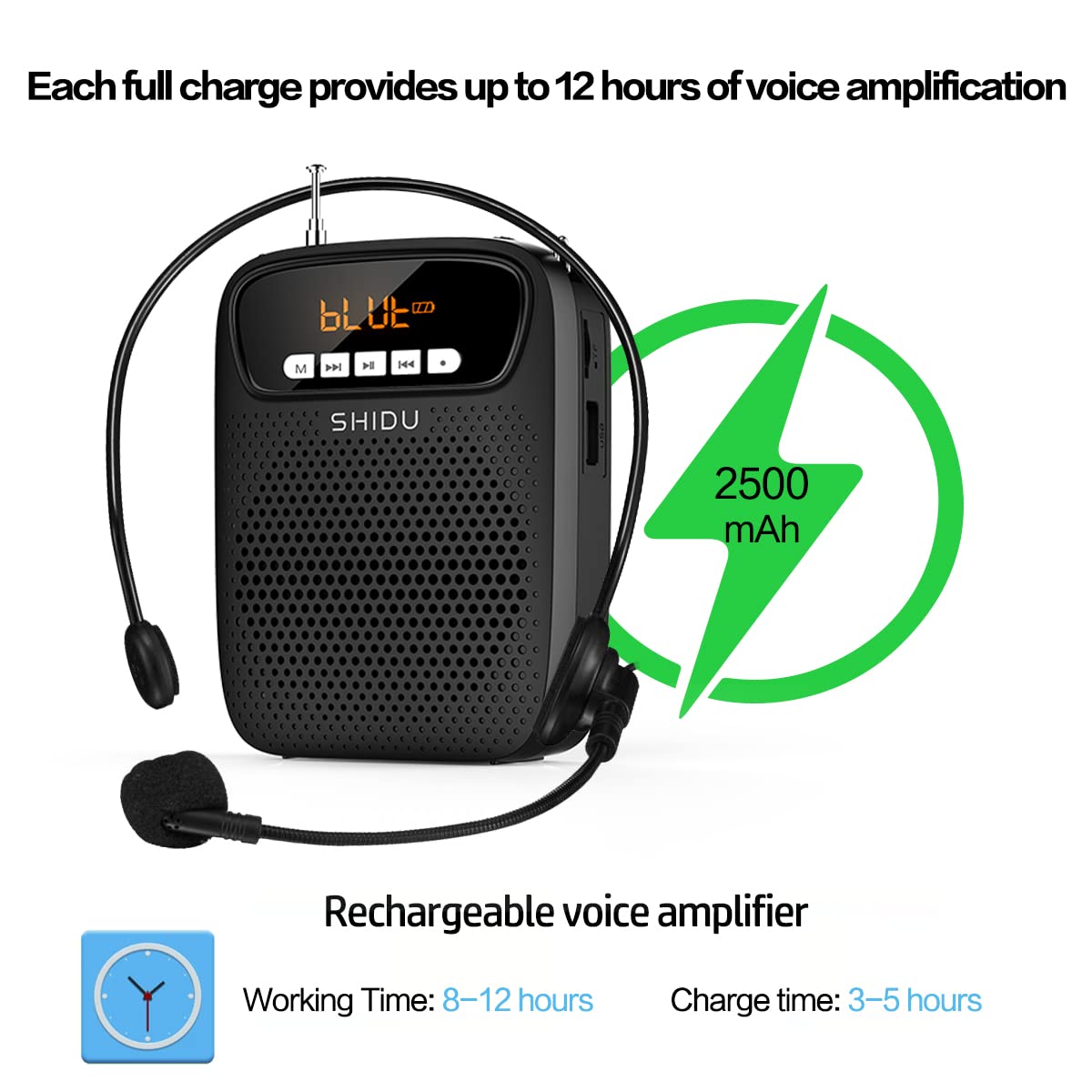 S278 15W Lightweight Portable Rechargeable Mini Voice Amplifier with Headset Microphone Supports Bluetooth/Recording/FM Radio/MP3 for Teachers, Tour Guides and More