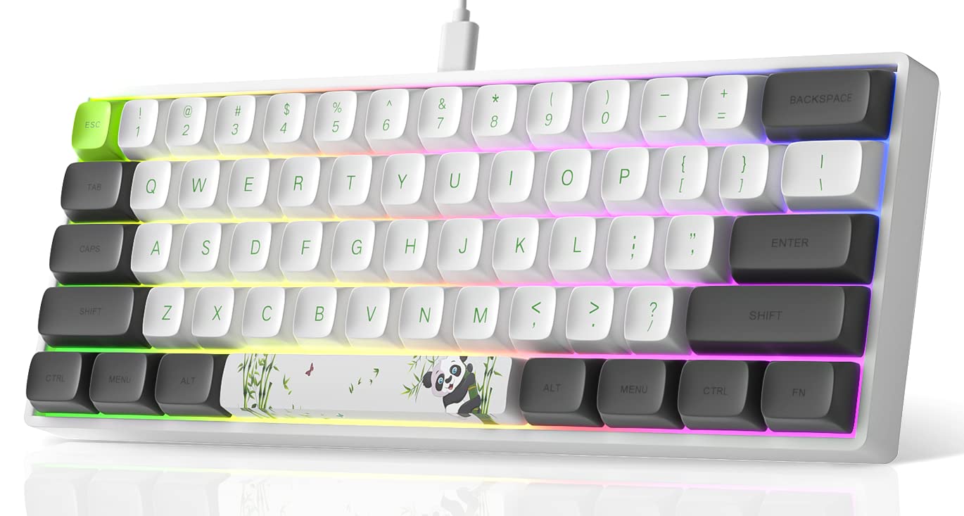 Uuoeebb SK61 61 Keys Mechanical Gaming Keyboard, Bamboo Forest Panda 60% Compact Hot-Swappable RGB Backlit Keyboard with Type-C Cable for Win/Mac