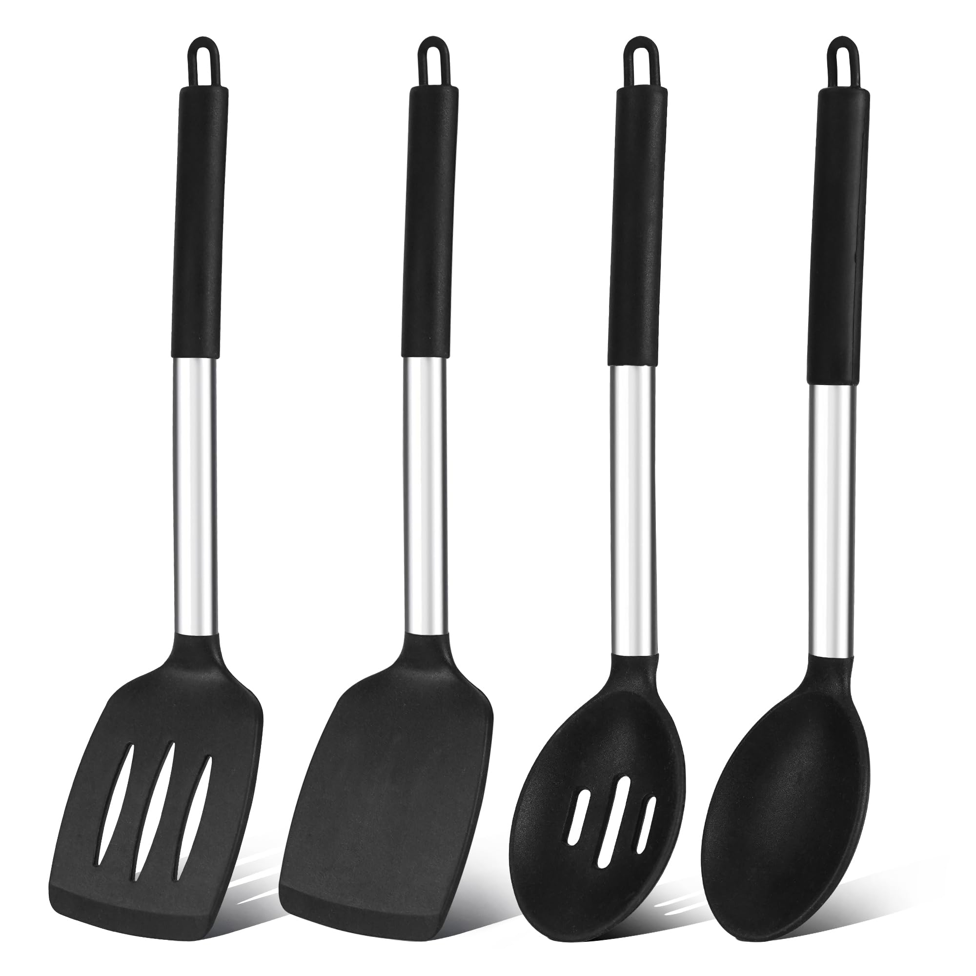 RFAQK 4PCs Solid & Slotted Turner and Spoon Spatula Set - 446°F Heat Resistance, For Nonstick Cookware, BPA Free Rubber Cooking Utensils Set - Ideal for Cooking, Mixing and Serving